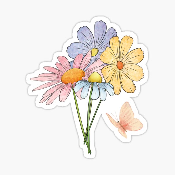 "Colorful Watercolor Daisies" Sticker for Sale by HappyLifeCreate ...