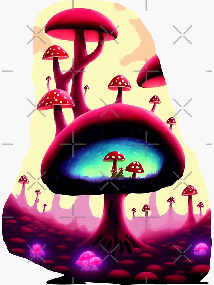 "Glowing pink toadstools and toadstool-people in shroom-caves II ...