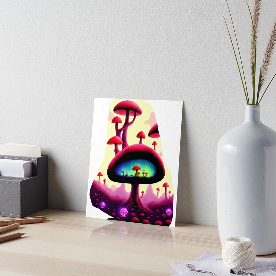 "Glowing pink toadstools and toadstool-people in shroom-caves I" Art ...