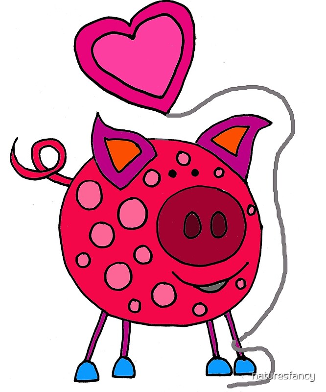 "Funny Cool Pink Pig with Heart Love Balloon" by naturesfancy | Redbubble