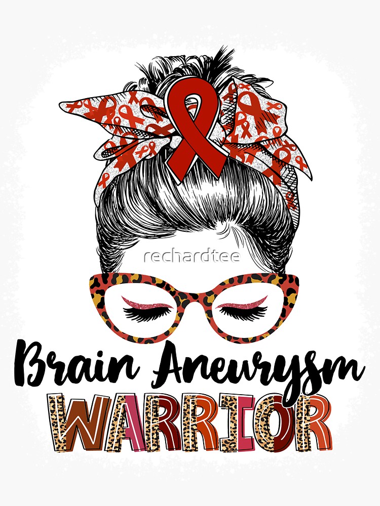 "Messy Bun Leopard Brain Aneurysm Warrior" Sticker for Sale by ...