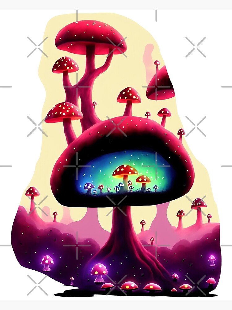 "Glowing pink toadstools and multicoloured toadstools in shroom-caves ...