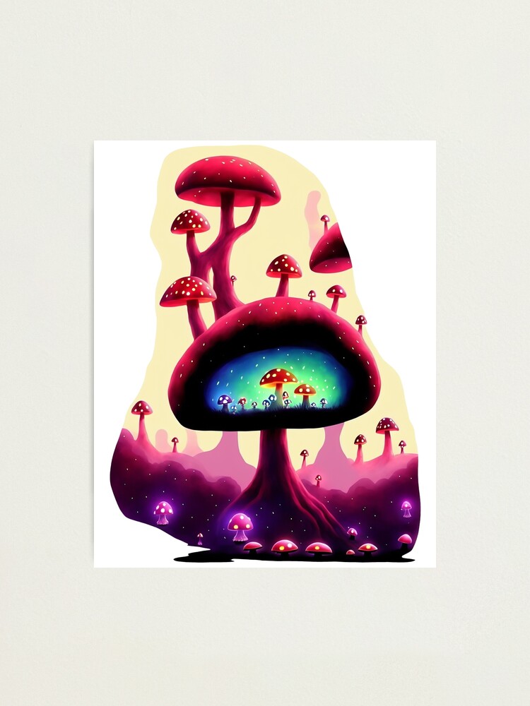 "Glowing pink toadstools and multicoloured toadstools in shroom-caves ...