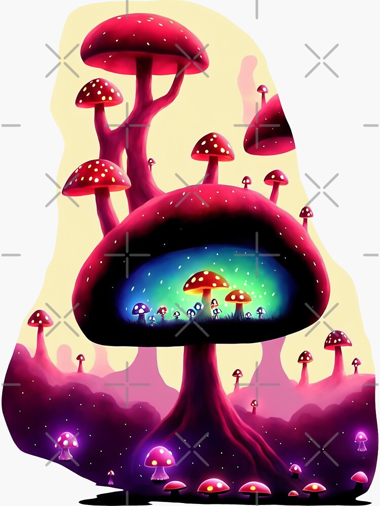 "Glowing pink toadstools and multicoloured toadstools in shroom-caves ...