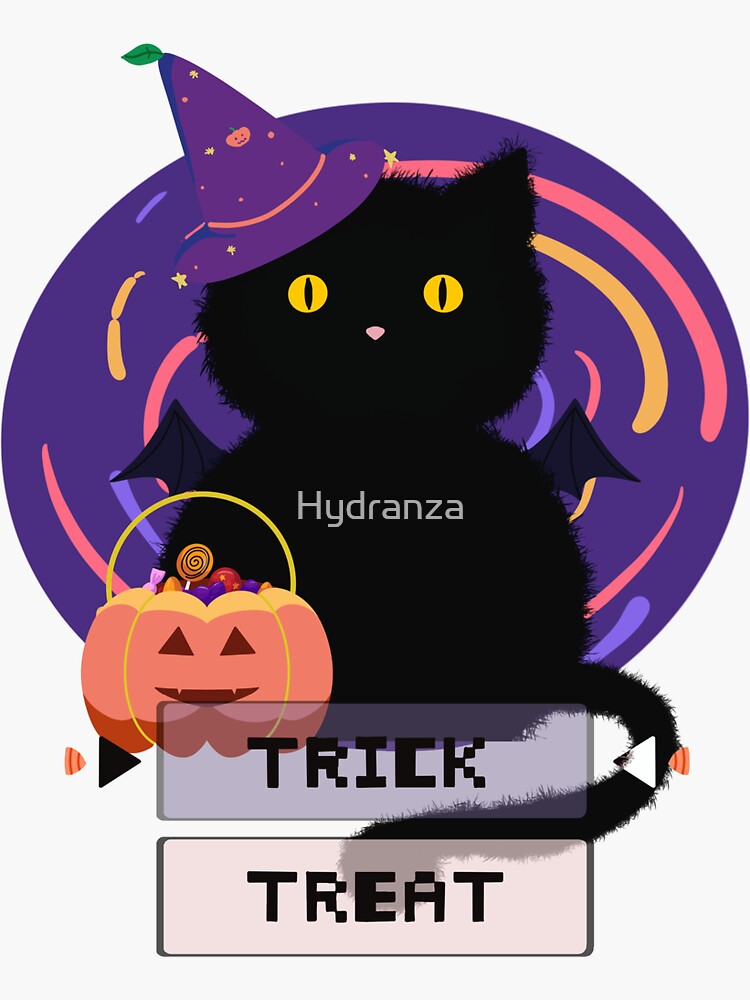 "Black cat TRICK OR TREAT " Sticker for Sale by Hydranza | Redbubble