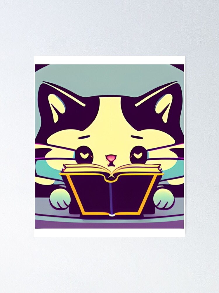 "a kitten passionately reading a book " Poster for Sale by ...