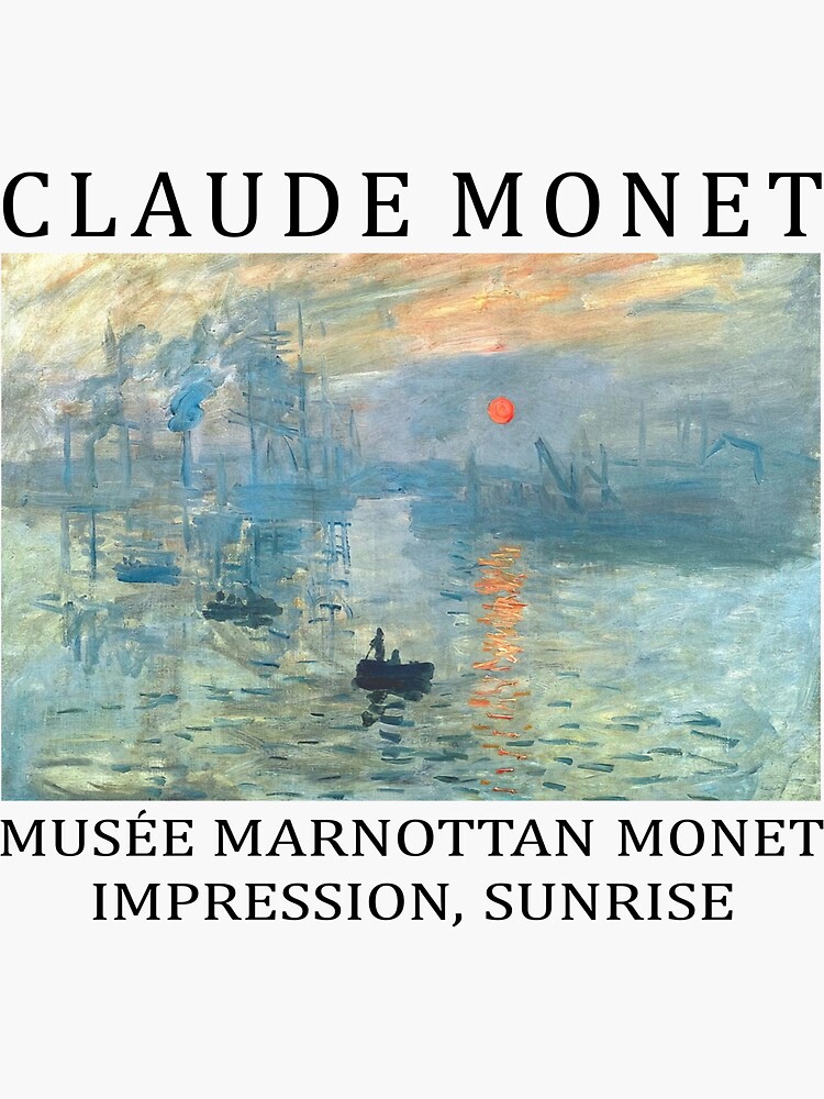 "Monet Sunrise (Black Text)" Sticker for Sale by isrowatia | Redbubble