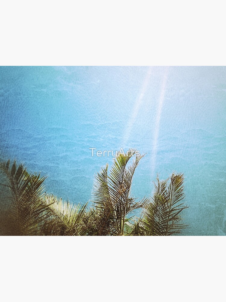 "Tropical Palms with Ocean Textured Look Light Blue Background ...