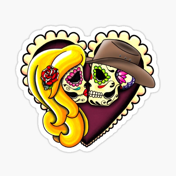 "Ashes - Day of the Dead Kissing Sugar Skull Couple - Blonde Woman and ...