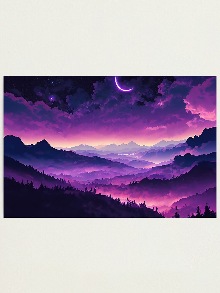 "Anime Fantasy Purple Mountains Landscape - Genshin Impact Symbol ...