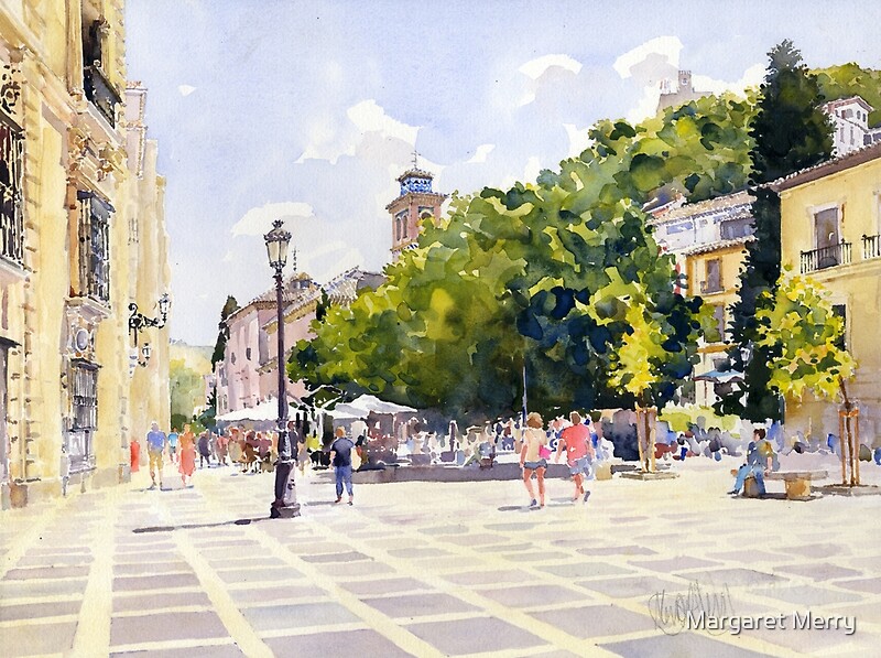 "La Plaza Nueva y La Iglesia de Santa Ana, Granada." by Margaret Merry ...