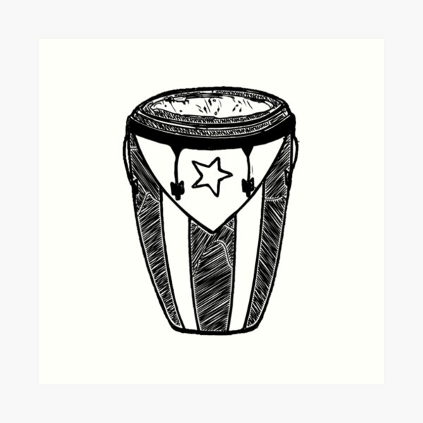 "Black Conga Boricua | Puerto Rico Flag | Black and White" Art Print ...