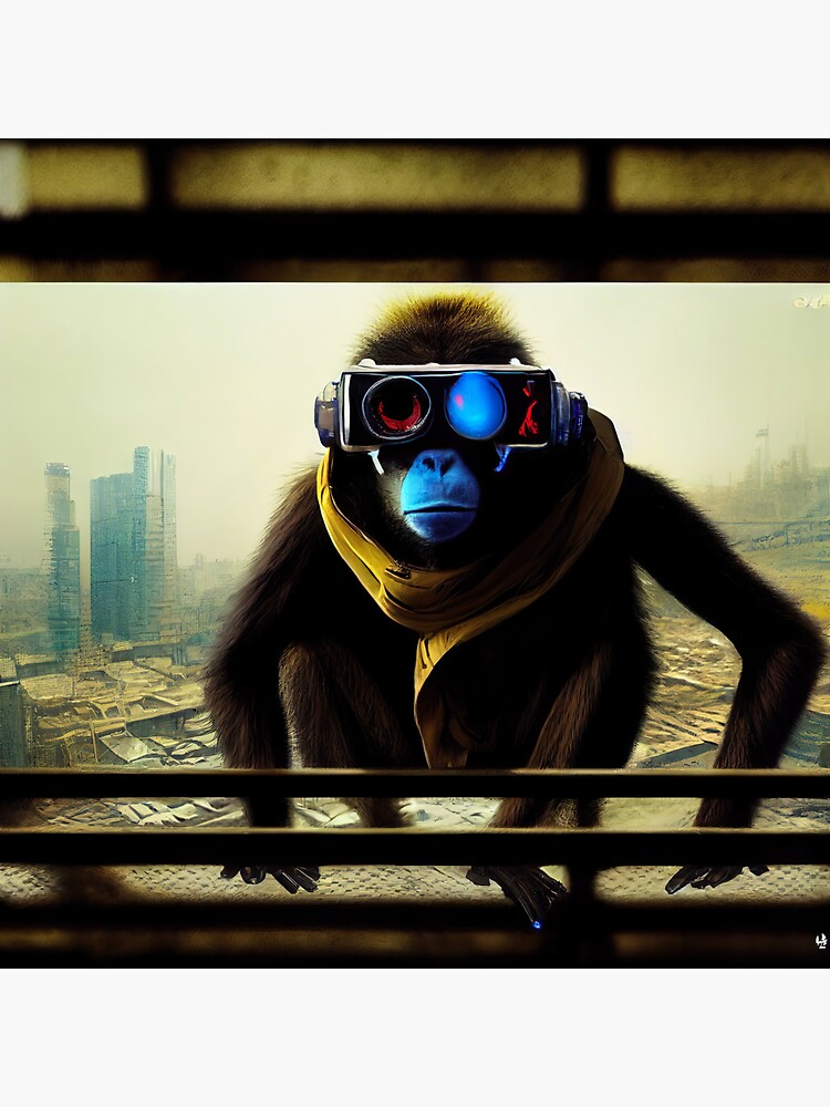 "Technology Digitalized Monkey with VR Glasses Sticker" Sticker for ...