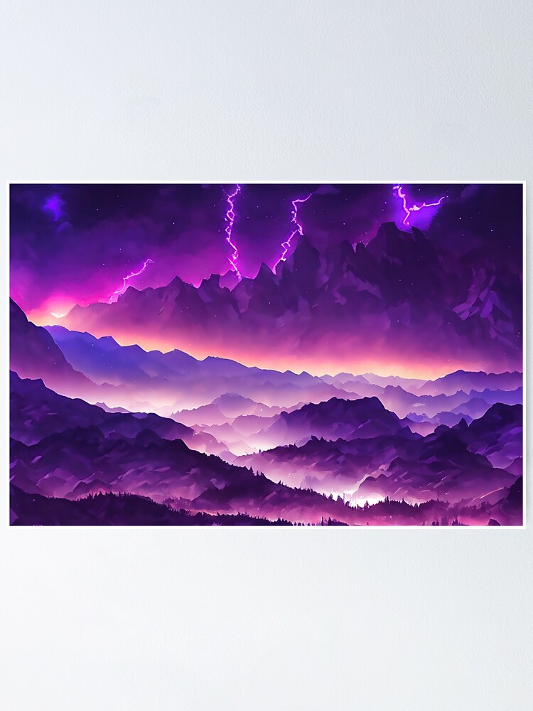 "Electric Lightning Storm Over Mountains - Anime Landscape - Genshin ...