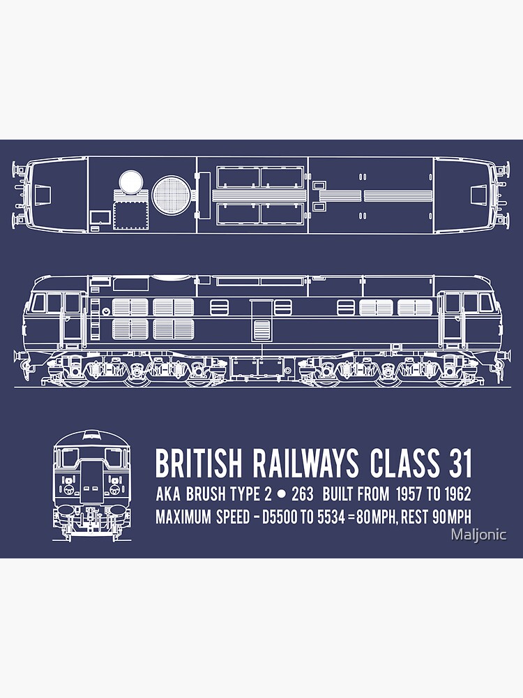 "British Railways Class 31 Brush Type 2 Locomotive Blueprint Diagram ...
