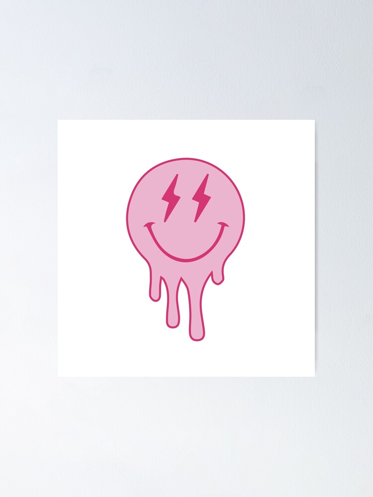 "pink drippy smiley face " Poster for Sale by SimplySpeak | Redbubble