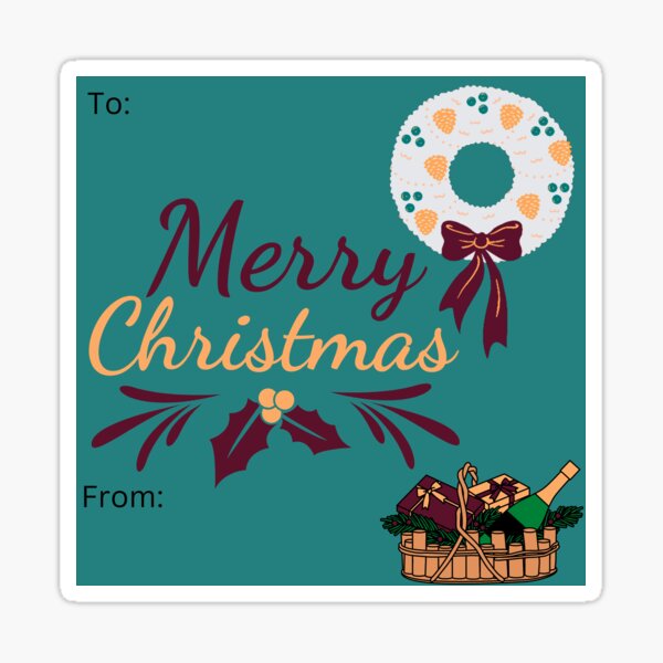 "CHRISTMAS STICKER GIFT TAG WREATH AND GIFT BASKET" Sticker for Sale by ...