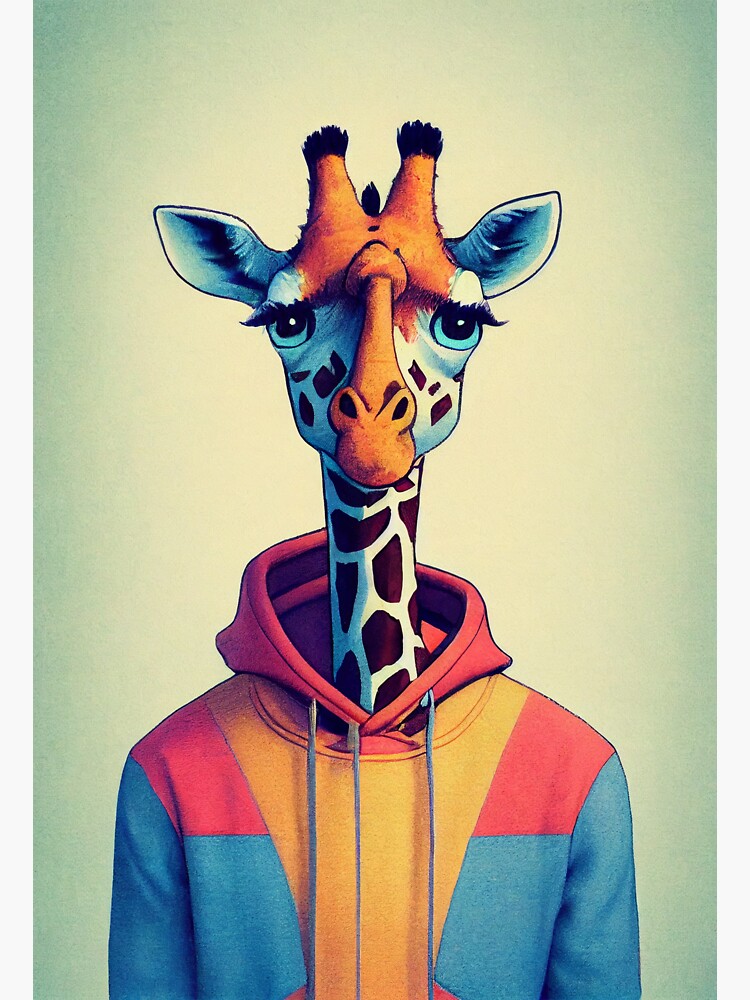"Sad Giraffe Wearing a Cardigan in Front of a Yellow Wall" Sticker for ...
