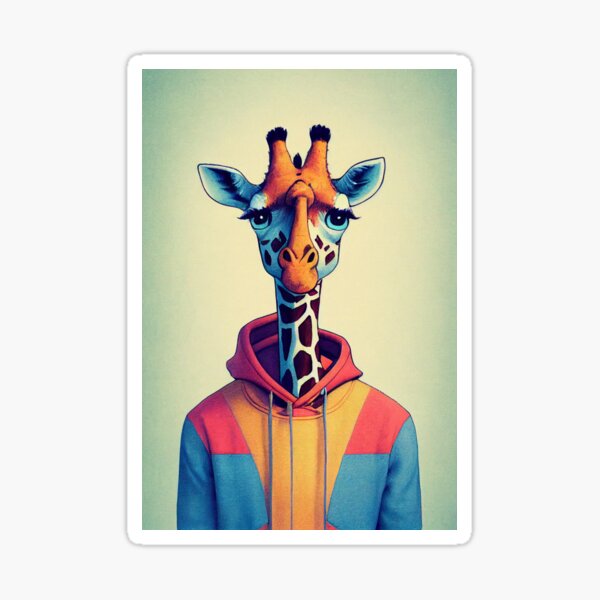 "Sad Giraffe Wearing a Cardigan in Front of a Yellow Wall" Sticker for ...