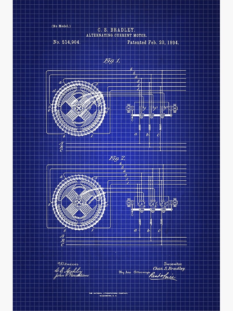"Blueprint Alternating Current Motor - Electric Motor Patent" Poster ...