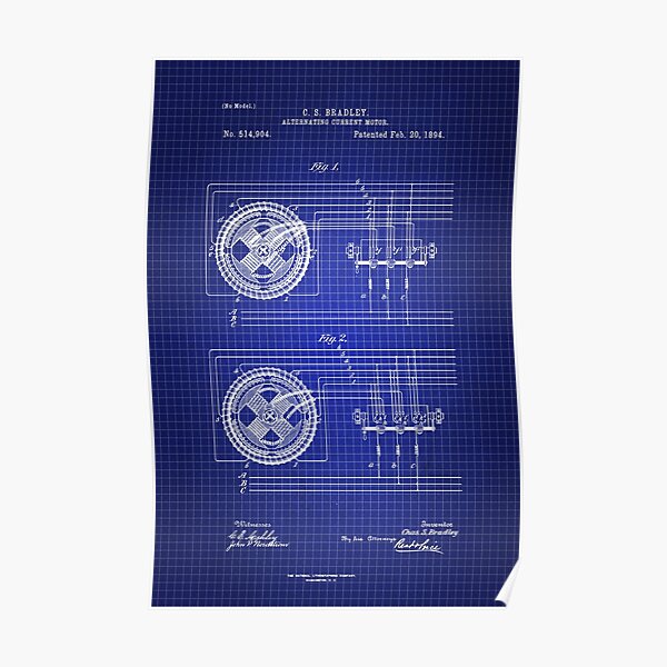 "Blueprint Alternating Current Motor - Electric Motor Patent" Poster ...