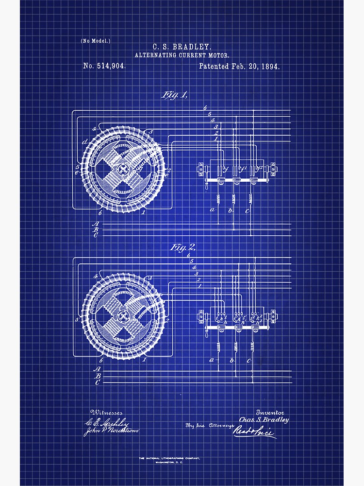 "Blueprint Alternating Current Motor - Electric Motor Patent" Sticker ...