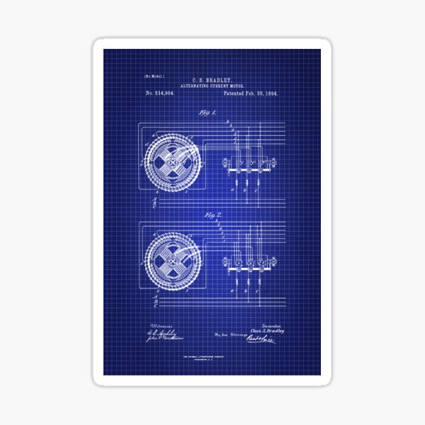 "Blueprint Alternating Current Motor - Electric Motor Patent" Sticker ...
