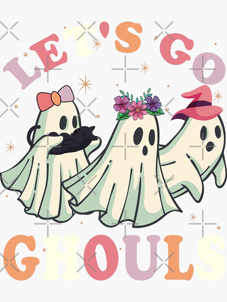 "Let's Go Ghouls Halloween Ghost Outfit Costume Retro Groovy" Sticker ...