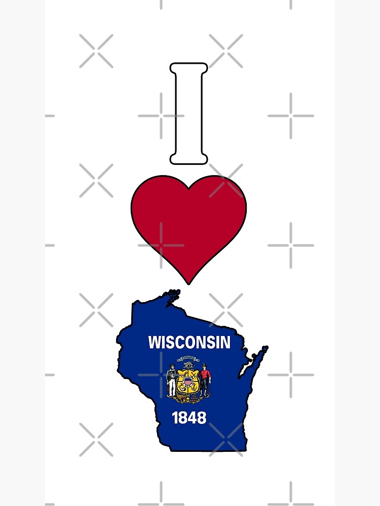Póster «Amo Wisconsin Vertical I Heart Mapa de la bandera del estado de ...