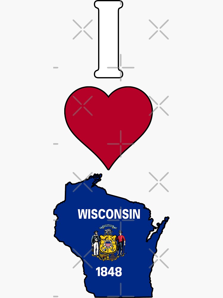 Pegatina «Amo Wisconsin Vertical I Heart Mapa de la bandera del estado ...