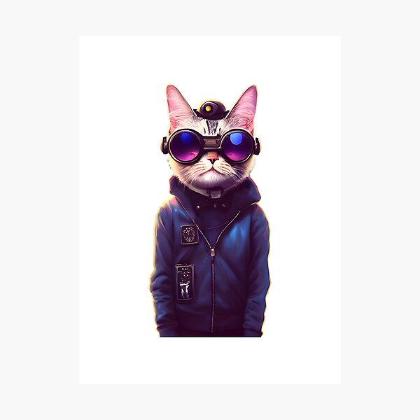Lámina fotográfica «Gato cyberpunk, ilustración de gato cyberpunk ...