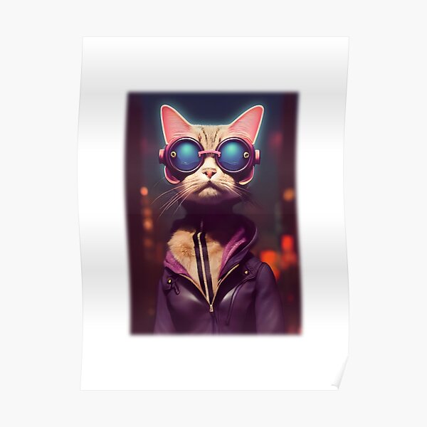 Póster «Gato ciberpunk, ilustración de gato cyberpunk, ilustración de ...