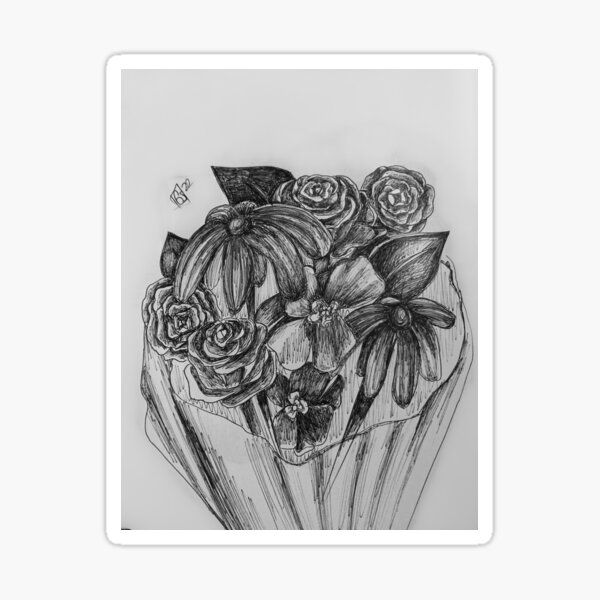 "Inktober Bouquet Prompt Drawing " Sticker for Sale by strudalzzz ...
