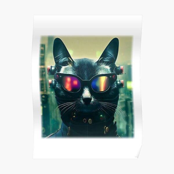 Póster «Gato cyberpunk, ilustración de gato cyberpunk, diseño de gato ...