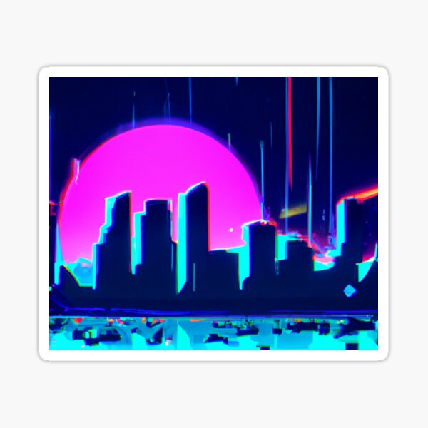 "Synthwave city skyline " Sticker for Sale by SJG-digital | Redbubble