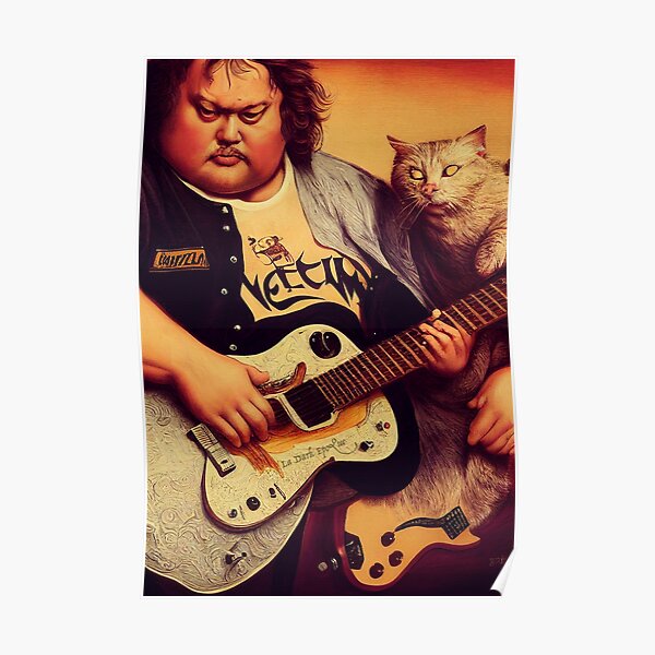 "Fat guitarist with fat cat" Poster for Sale by ladarkepoque | Redbubble
