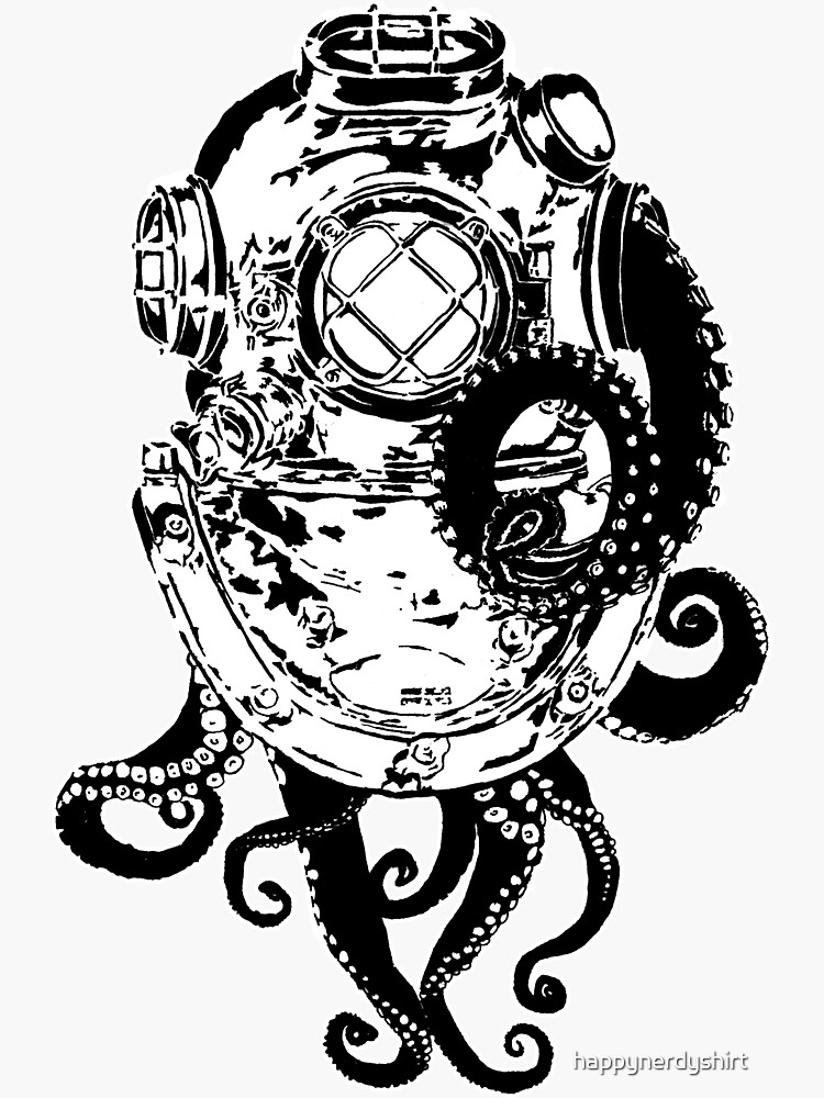 "Diving Helmet - Octopus" Sticker for Sale by happynerdyshirt | Redbubble