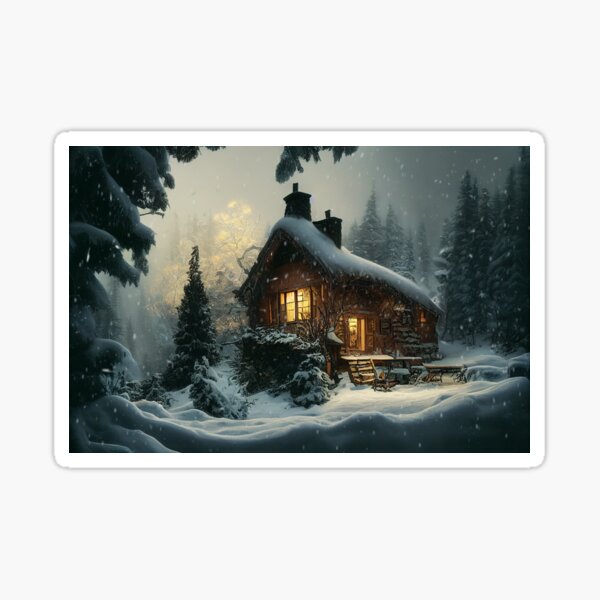 "A Cozy Winter Cottage" Sticker for Sale by Kaeyorr | Redbubble