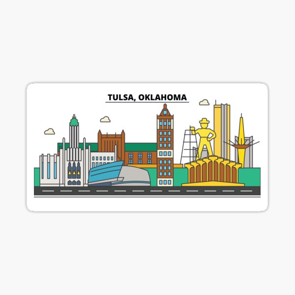 "Usa, Tulsa City Skyline Design" Sticker by urbanakit | Redbubble