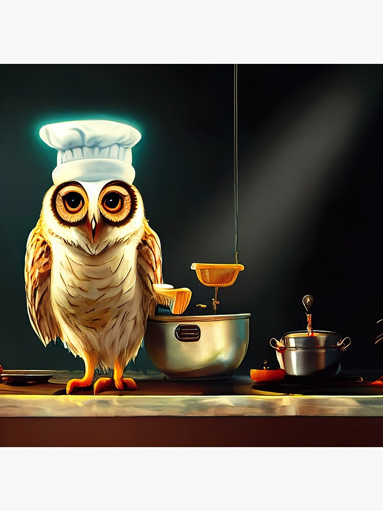 "Cute Cook Owl Chef Essential Cartoon Sticker" Sticker for Sale by ...