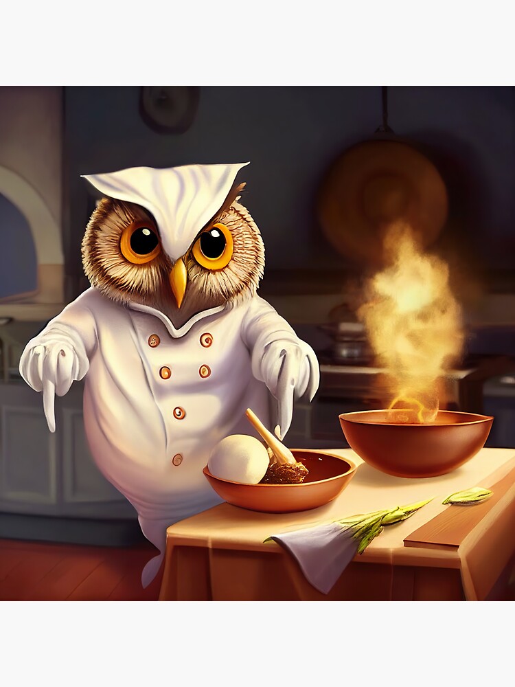 "Cute Cook Owl Chef with a Hat Essential Cartoon Sticker" Sticker for ...