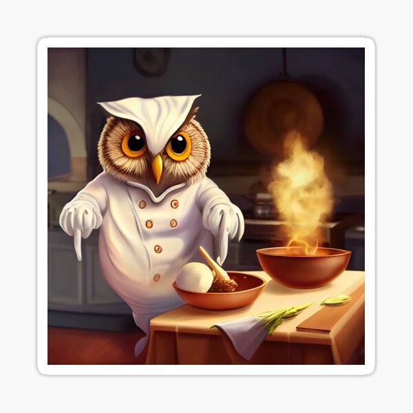 "Cute Cook Owl Chef with a Hat Essential Cartoon Sticker" Sticker for ...