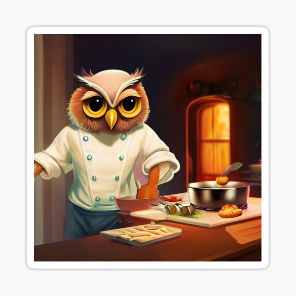 "Cute Cook Owl Chef in the Kitchen Essential Cartoon Sticker" Sticker ...