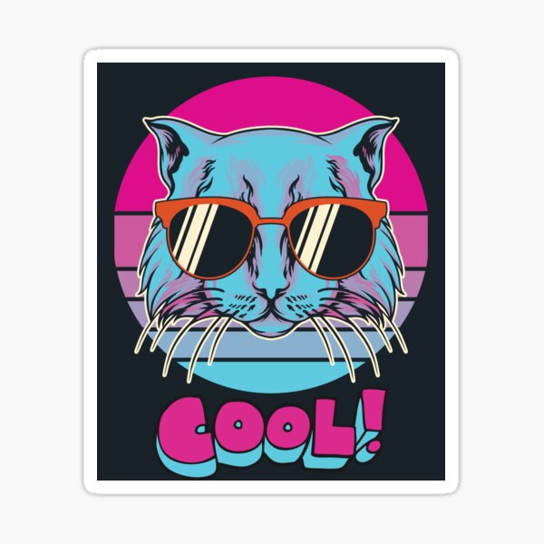 "vintage retro neon sunset cool cat " Sticker for Sale by PRINYOS ...