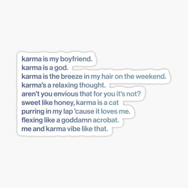 "karma taylor swift" Sticker for Sale by Tanya K | Redbubble