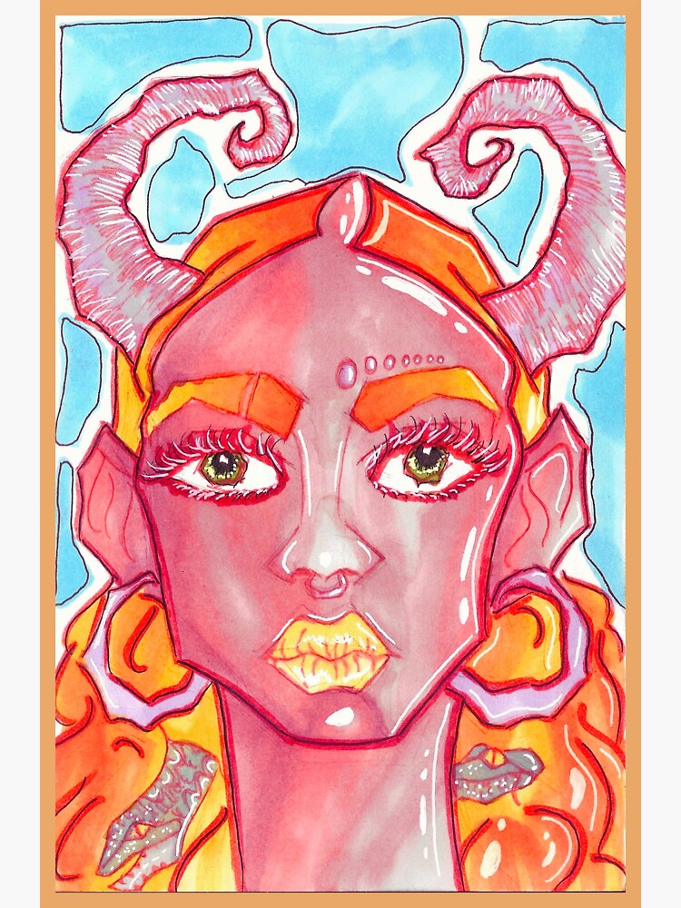 "Fire Hair Alien Horn Girl" Sticker for Sale by Harold-Inks | Redbubble