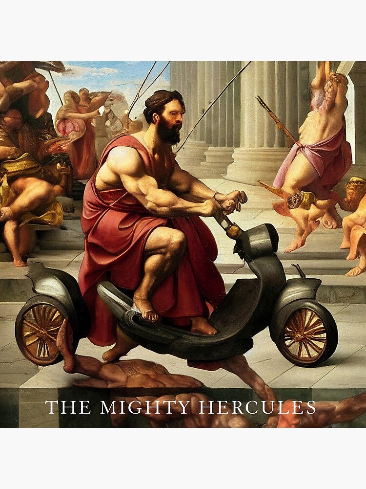 "The Mighty Hercules rides his scooter (AI Art)" Art Print for Sale by ...
