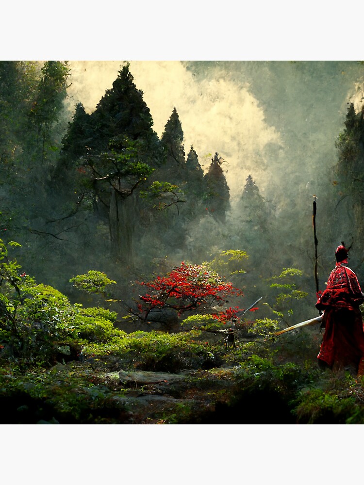 "samurai in magic forest, realistic, ultra hd detail " Sticker for Sale ...