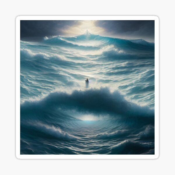 "Huge Waves Stormy Ocean - man on edge" Sticker for Sale by Boostbar9 ...