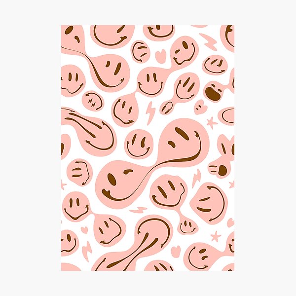 "Drippy smiley face Melon Pink Preppy Aesthetic Smiley" Photographic ...